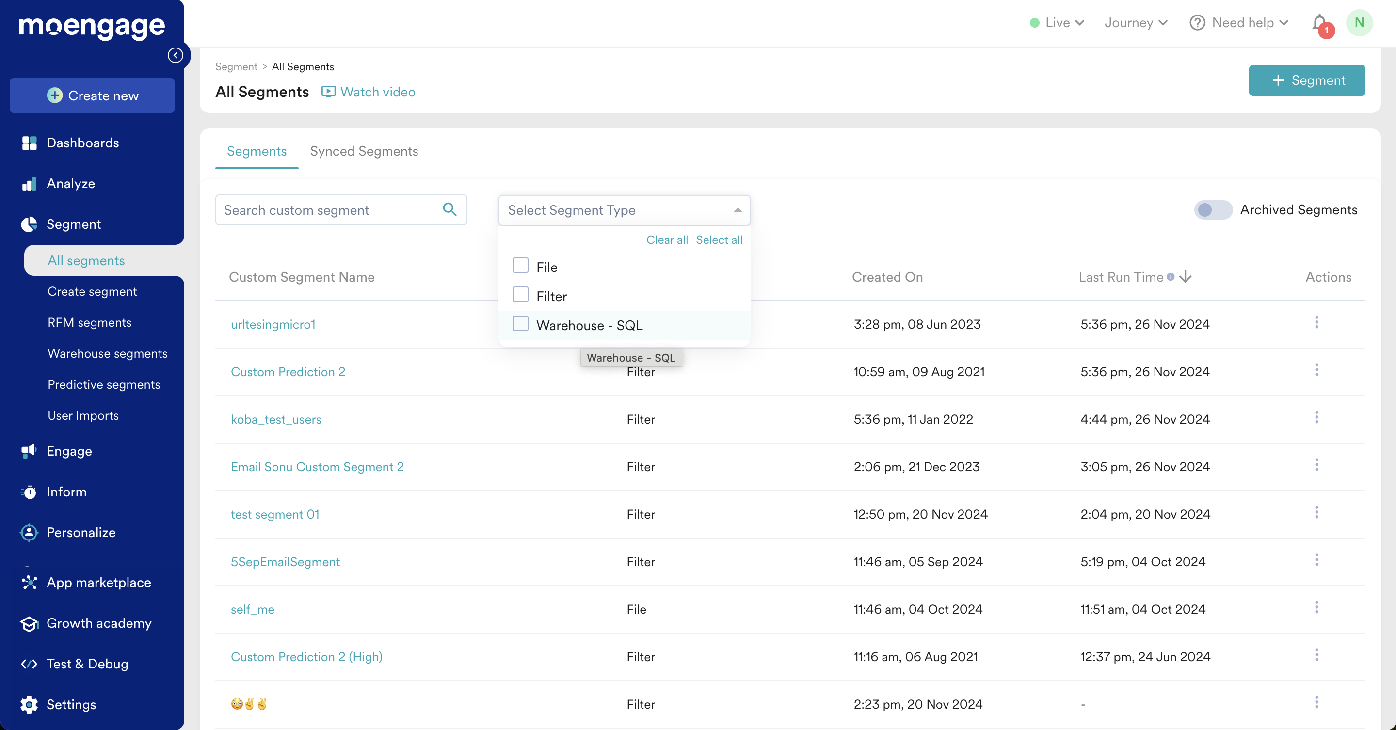 Warehouse Segments – User Guide
